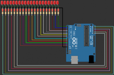 Online Simulator - 20 LEDs based LED chaser project using Arduino UNO ...