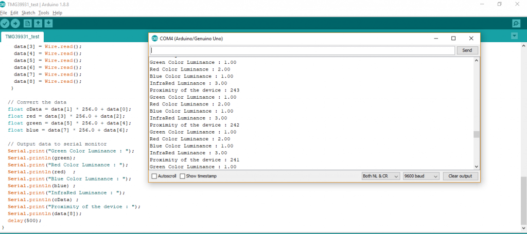 Color Luminance detection of Industrial Lasers using TMG39931 I2C ...