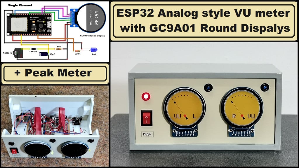 ESP32 Analog style VU meter with GC9A01 Round Dispalys + Peak Meters ...