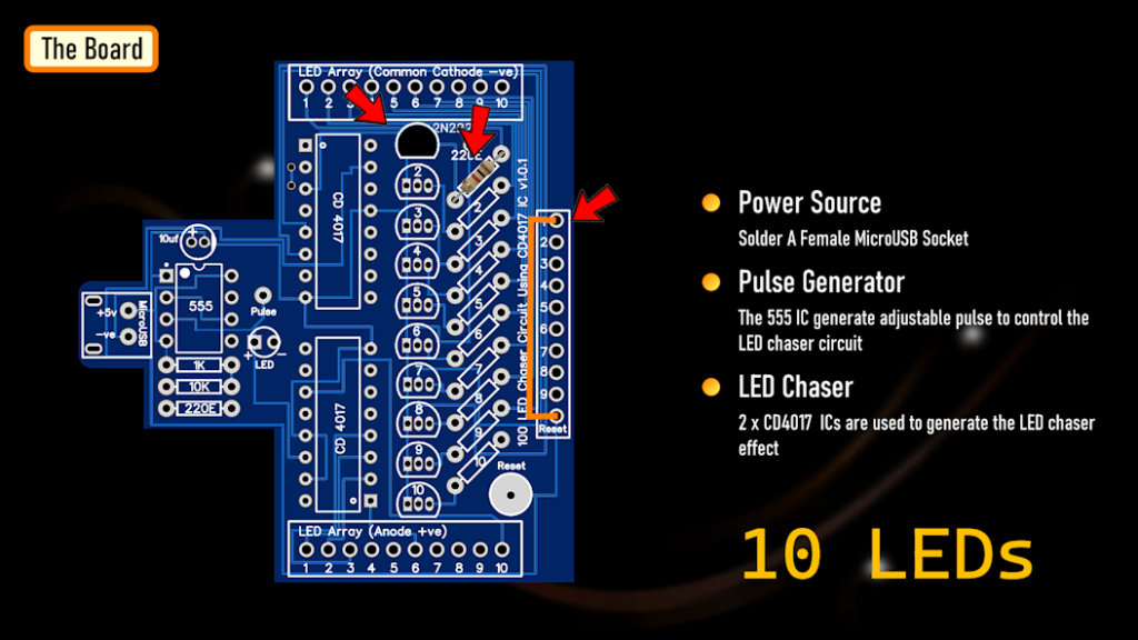 100 LED Chaser Circuit Using IC555 and CD4017 | Arduino | Maker Pro