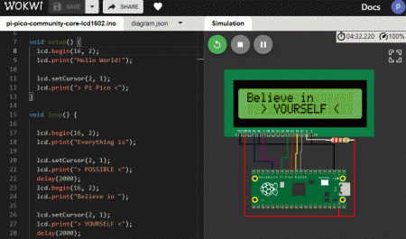 Virtual Raspberry Pi Pico Simulator to interface LCD1602 to Pico ...