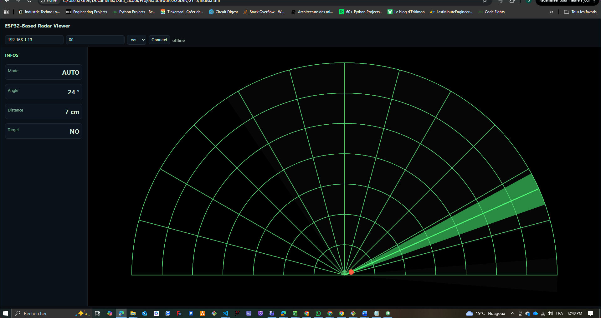 ESP32 Ultrasonic Radar System with Web-based Visualization | Everything ...