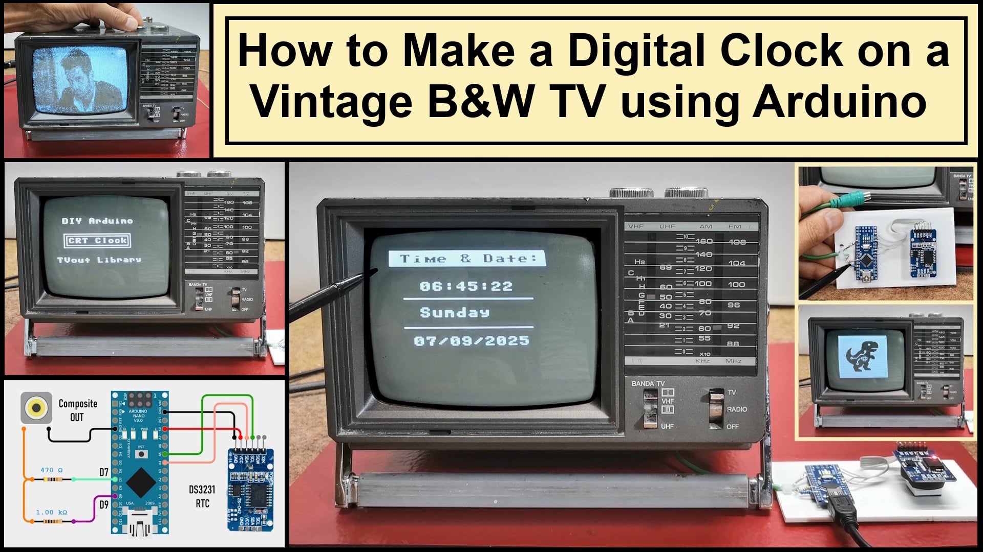 How to Make a Digital Clock on a Vintage B&W TV using Arduino | Arduino ...